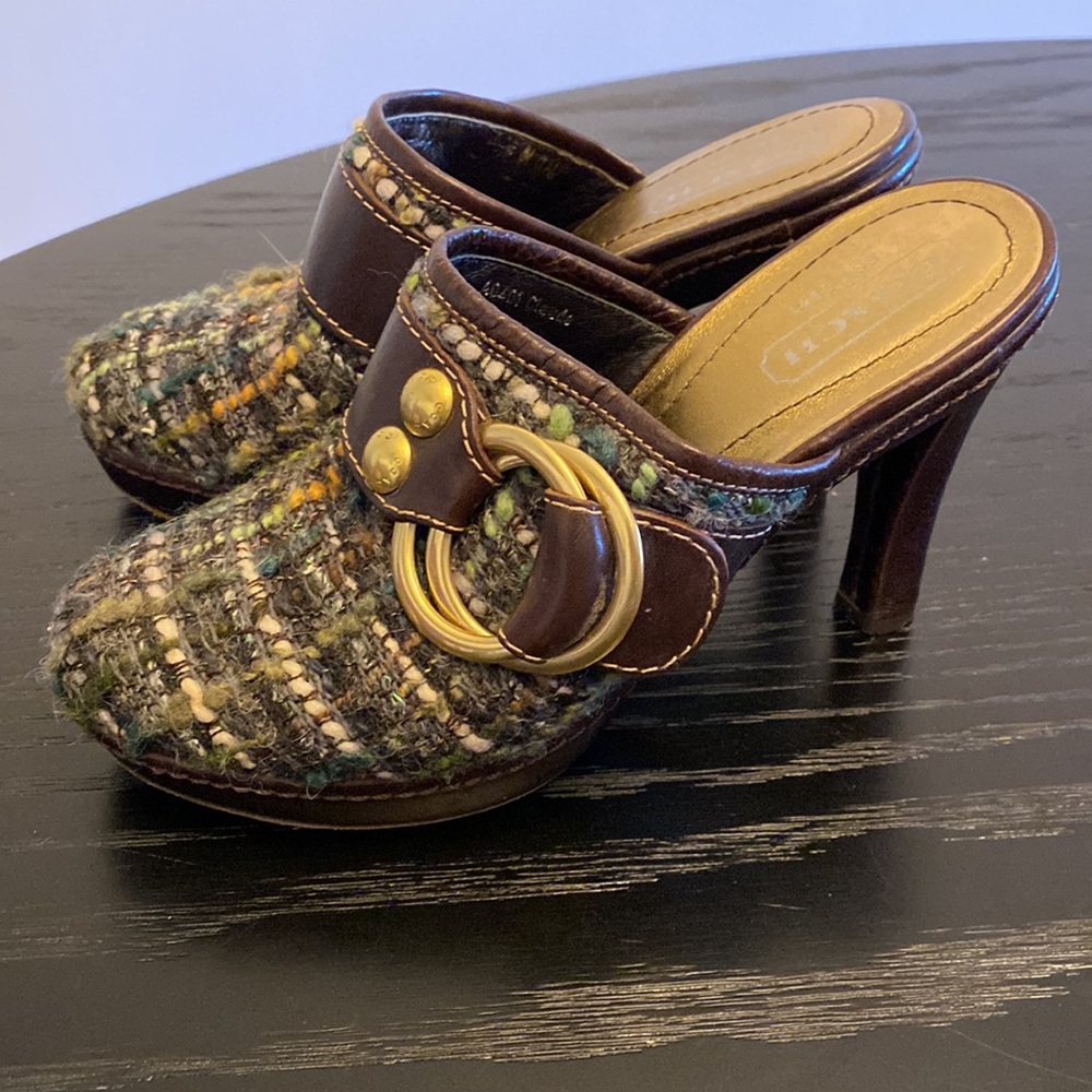 Vintage Coach Leather & Tweed Clogs - Gem